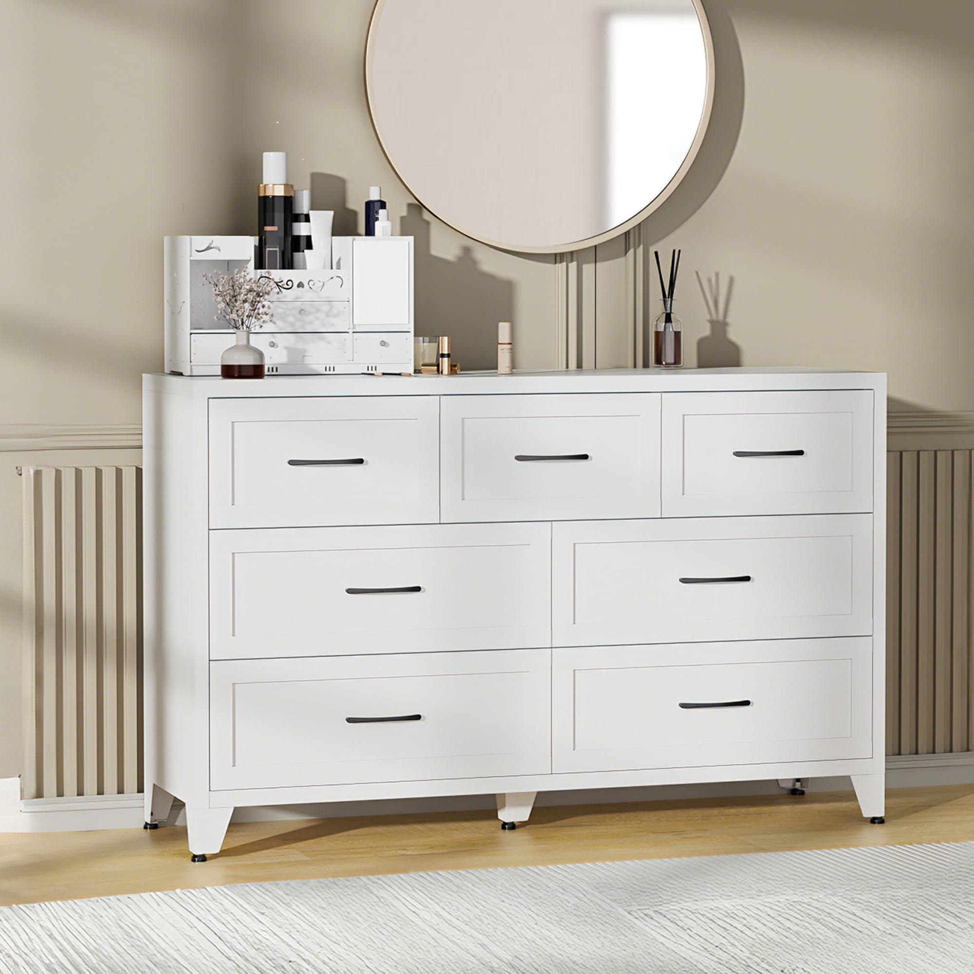 7-Drawer Metal Dresser Tall Low-Profile Storage Cabinet Organizer with ...