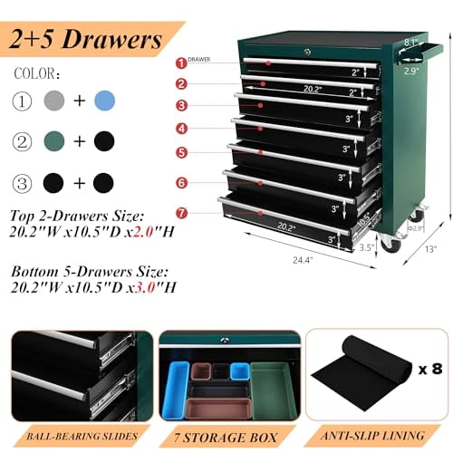 7-Drawer Metal Rolling Tool Chest with Wheels,Tool Storage Cabinet with ...