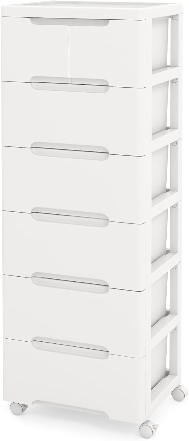 7-Drawer Plastic Rolling Storage Cart, Mobile Storage Cabinet with 4 ...