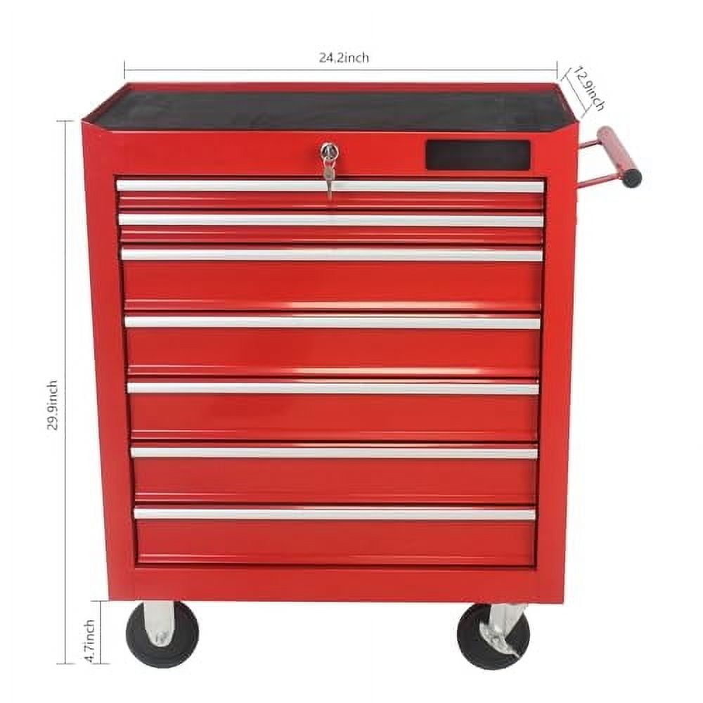 7 Drawer Rolling Tool Box with Wheels,Red 7 Drawer Tool Chest, Standing Tool Chest with Drawers ...