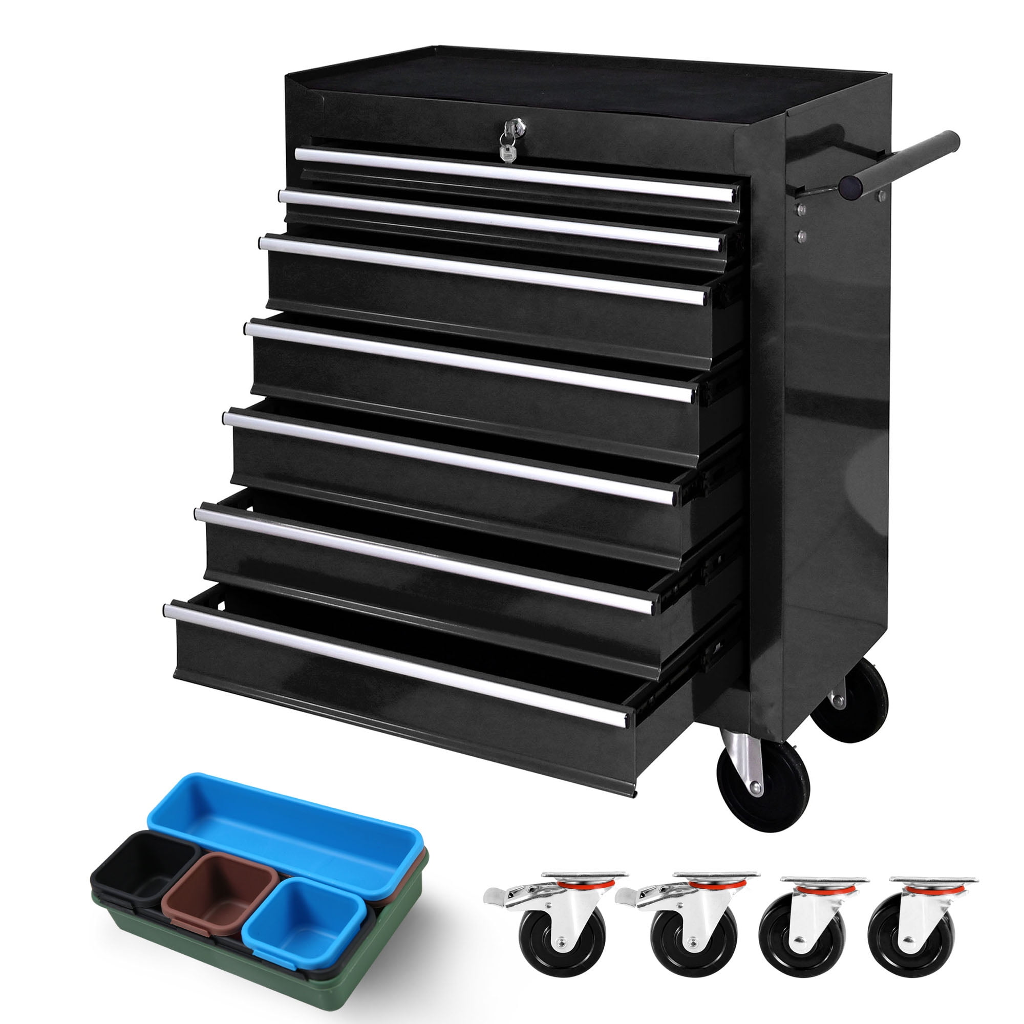 7-Drawer Rolling Tool Chest – 30" Tall Metal Toolbox with Wheels & Brakes, Locking Drawers ...