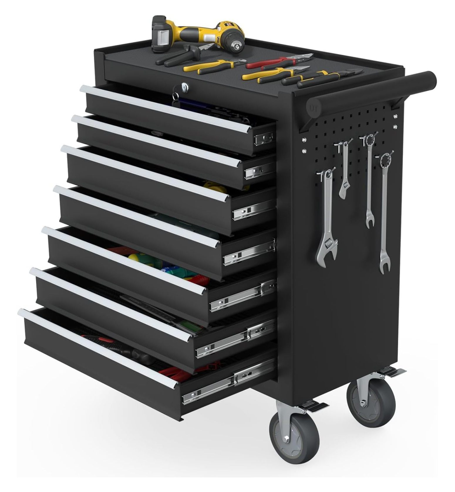 7-Drawer Rolling Tool Chest, Tool Box with Wheels and Drawers, High ...