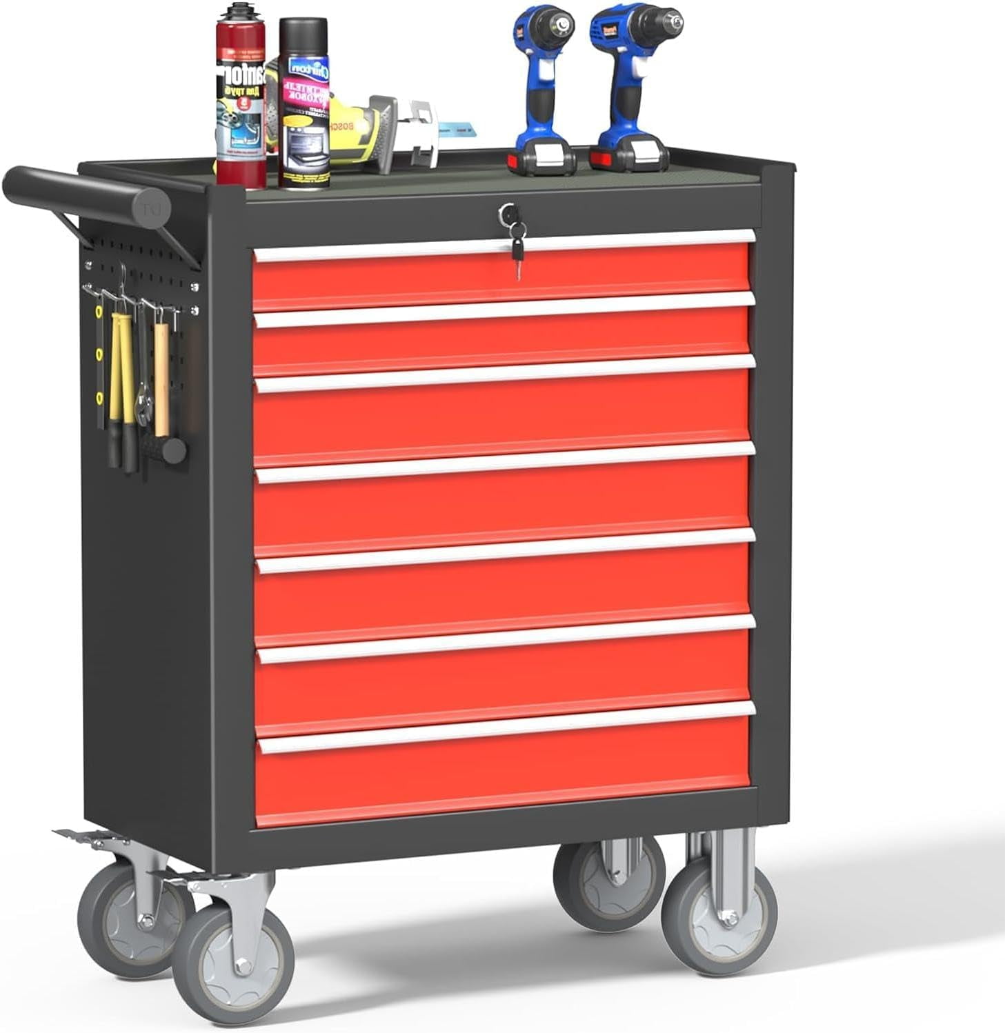 7-Drawer Rolling Tool Chest with Wheels, High Capacity Tool Box with Drawers, Metal Tool Storage ...