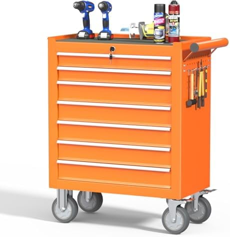 7-Drawer Rolling Tool Chest with Wheels, High Capacity Tool Box with Drawers, Metal Tool Storage ...