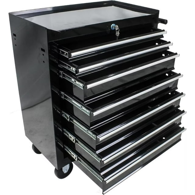 7-Drawer Rolling Tool Chest with Key Locking - Multifunctional Tool Cart on Wheels for Garage ...