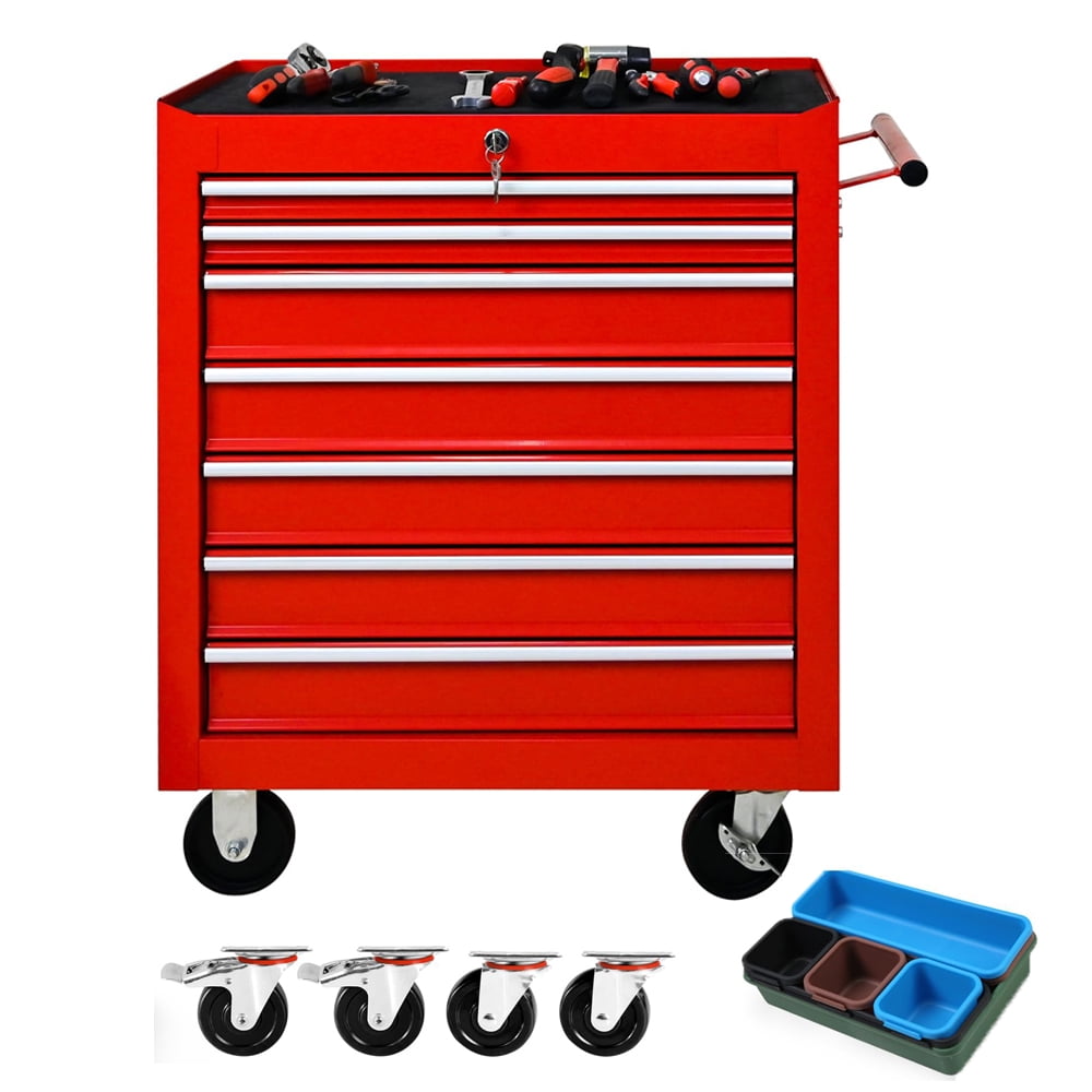 7 Drawer Tool Chest with Wheels,Metal Locking Rolling Tool Box with Tool Organizer Trays for ...