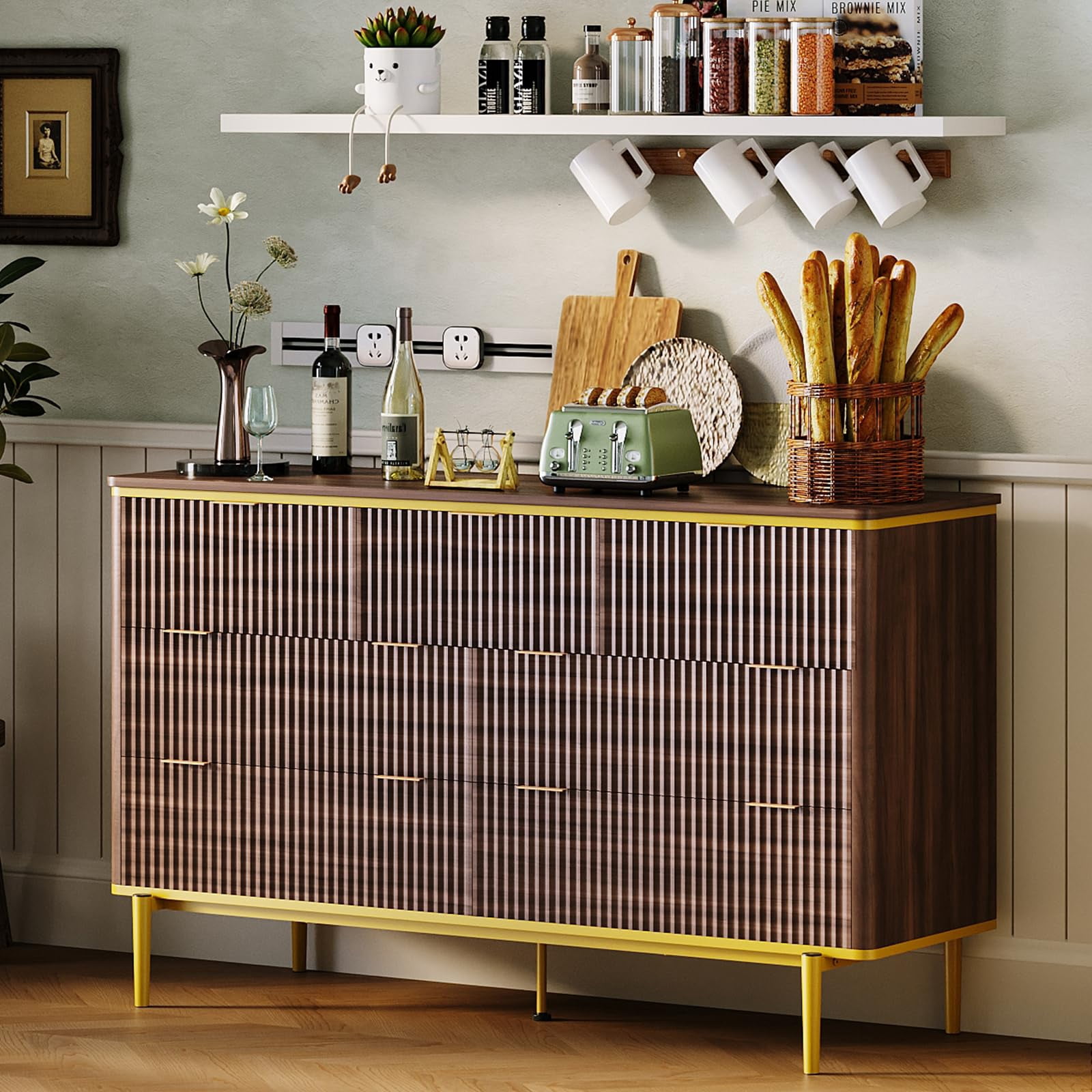 7 Drawers Dresser for Bedroom, 54in Wide Fluted Chest of Drawers ...