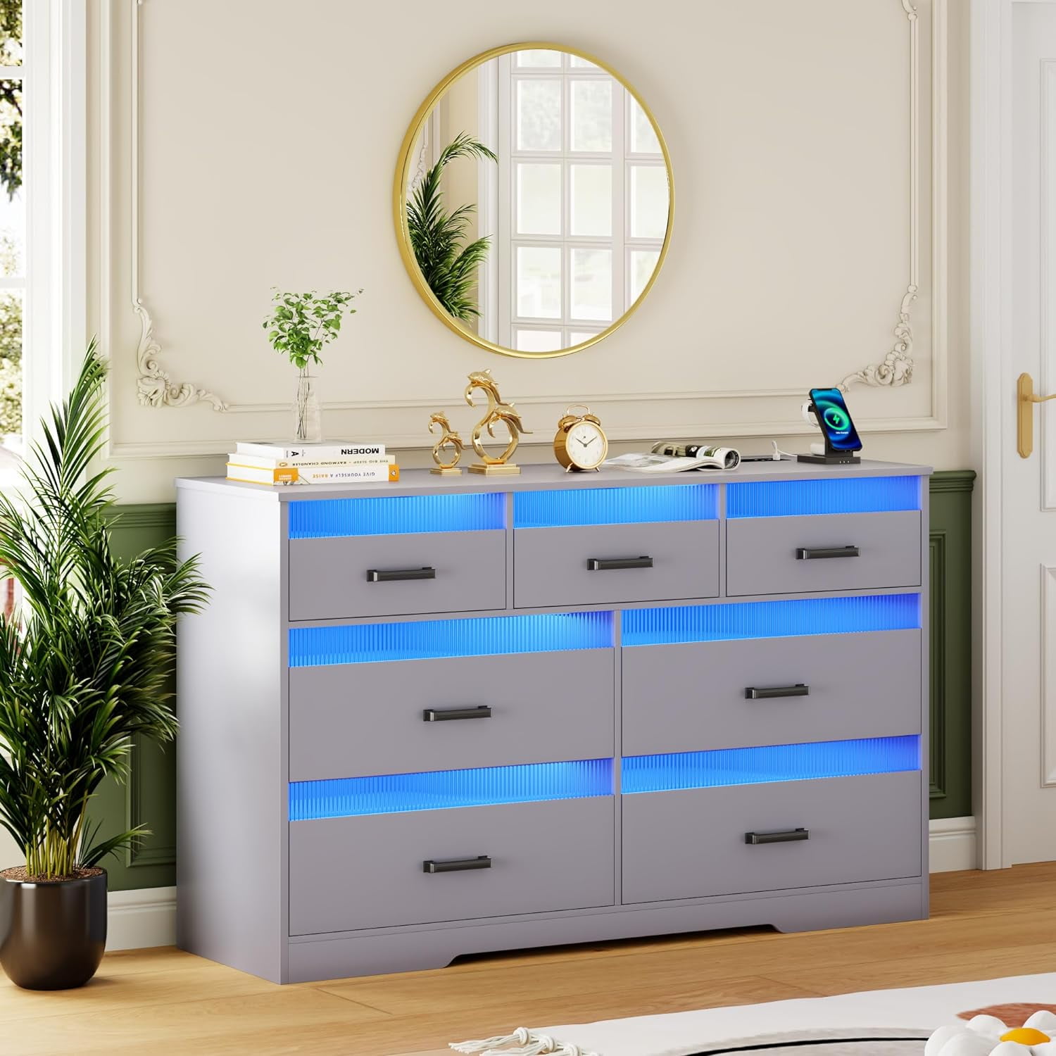 7 Drawers Dresser for Bedroom, Large Chest of Drawers with LED Light ...