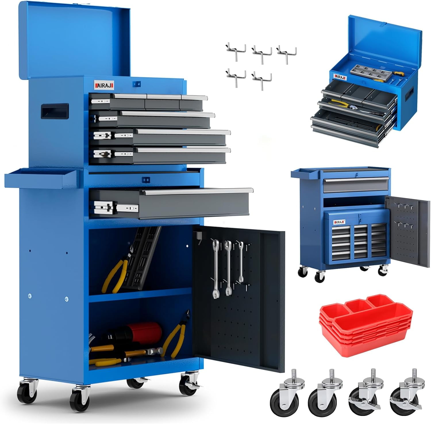 7 Drawers Rolling Tool Chest Cabinet with Wheels, Tool Storage Cabinet ...