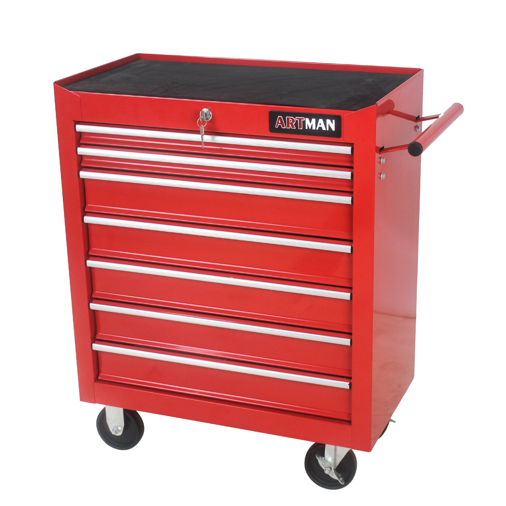 7 Drawers Red Roller Mobile Tool Chest Cabinet with Wheels for Garage ...