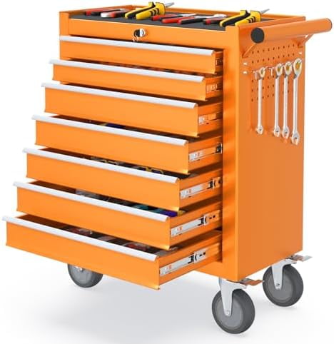 7 Drawers Rolling Tool Chest, Portable Storage Tool Box with Wheels ...