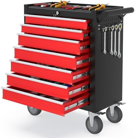 7 Drawers Rolling Tool Chest, Portable Storage Tool Box with Wheels ...