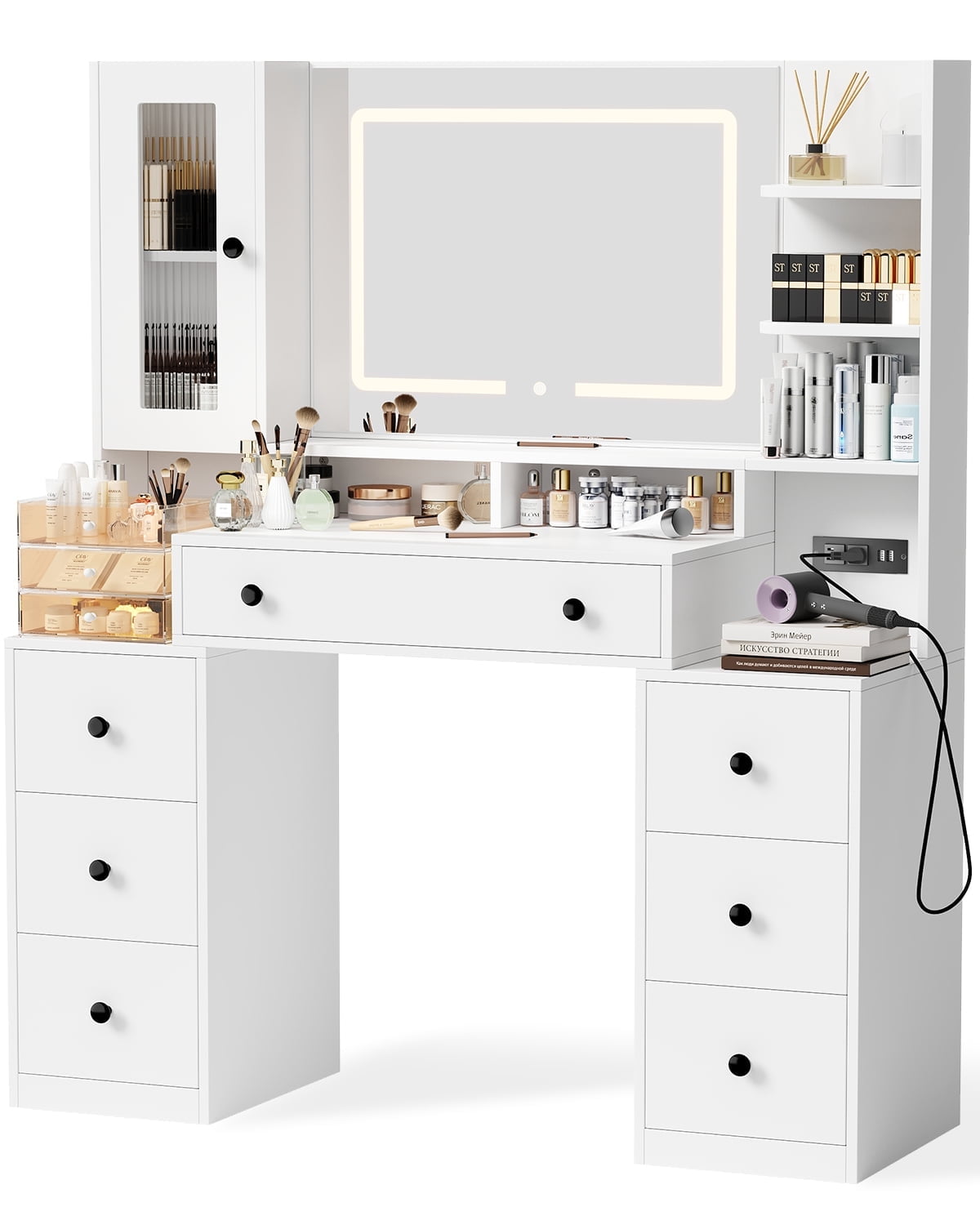 Makeup Vanity Desk with Mirror and Lights, 47.2" Large Vanity Table ...