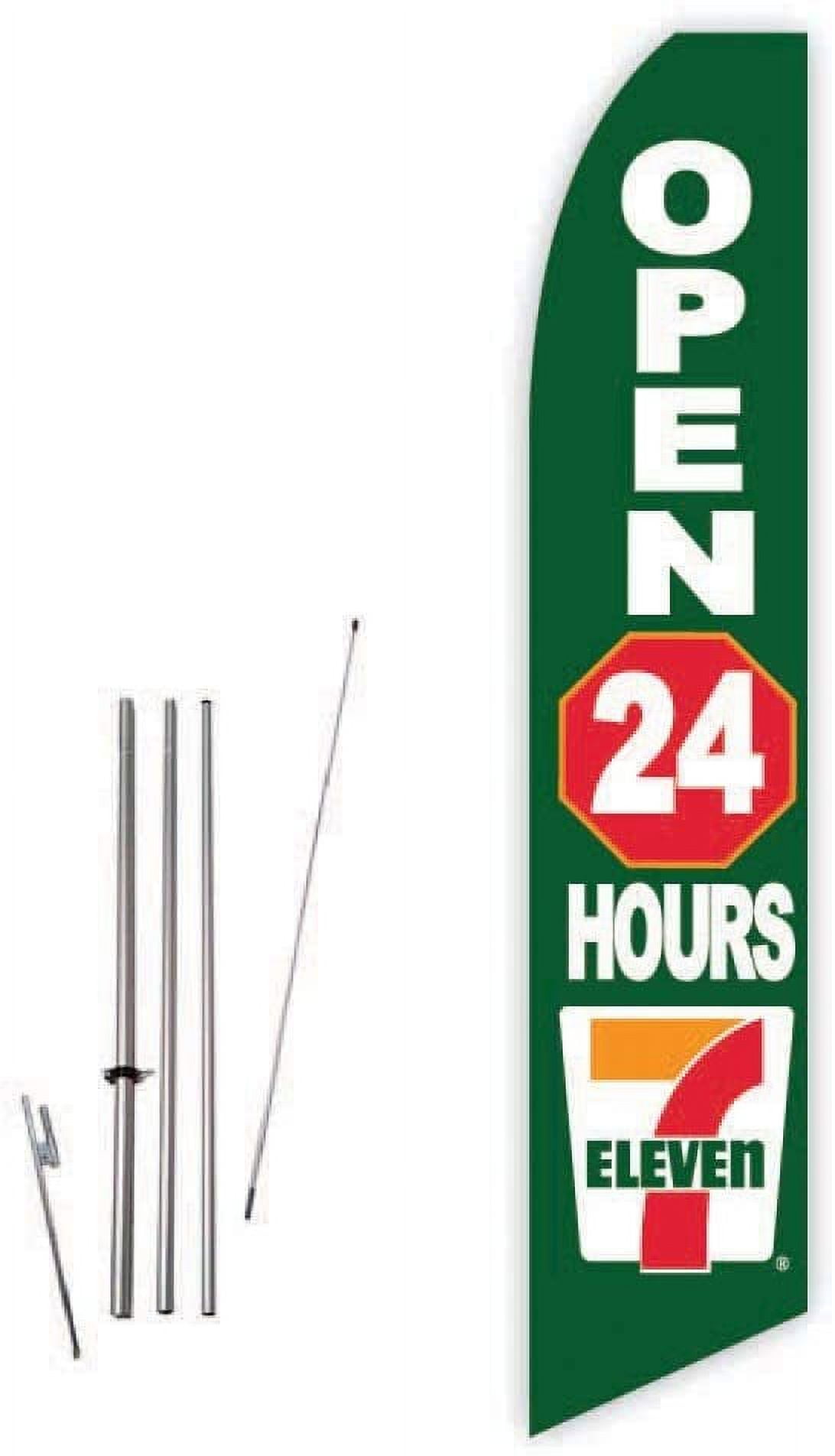 7 Eleven Open 24hrs Green Super Novo Feather Flag - Complete with 15ft ...