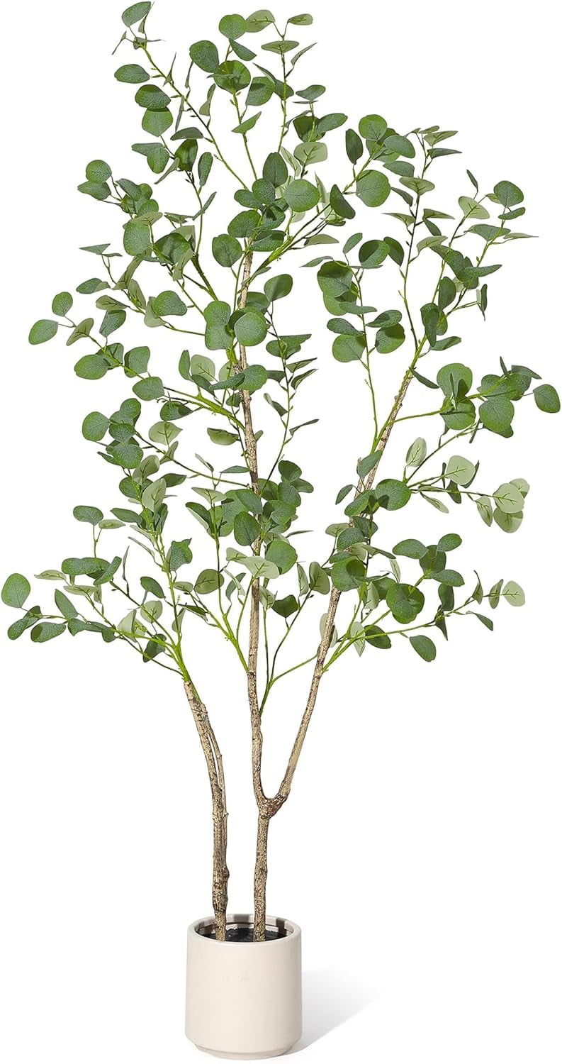 7 FT Artificial Eucalyptus Tree，Round Leaves, Realistic Faux Plant for ...