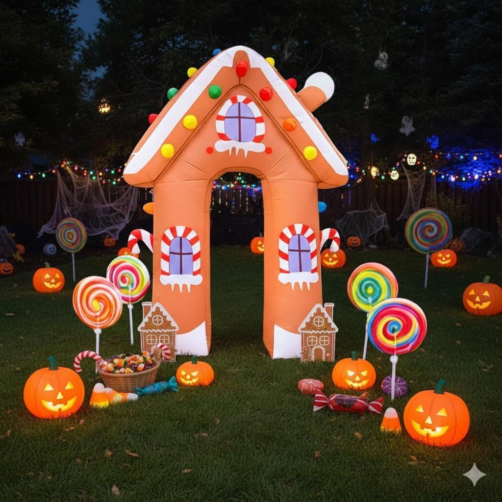 7 FT Christmas Inflatable Gingerbread House Archway Decoration LED ...