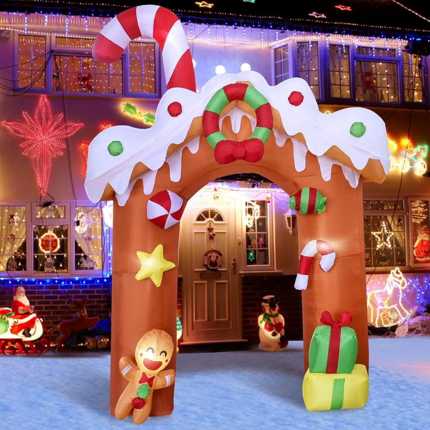 7 FT Christmas Inflatable Gingerbread House Archway Decoration LED ...