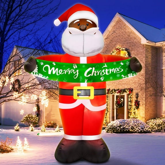 7 FT Christmas Inflatables Black Santa Claus Inflatable Outdoor ...