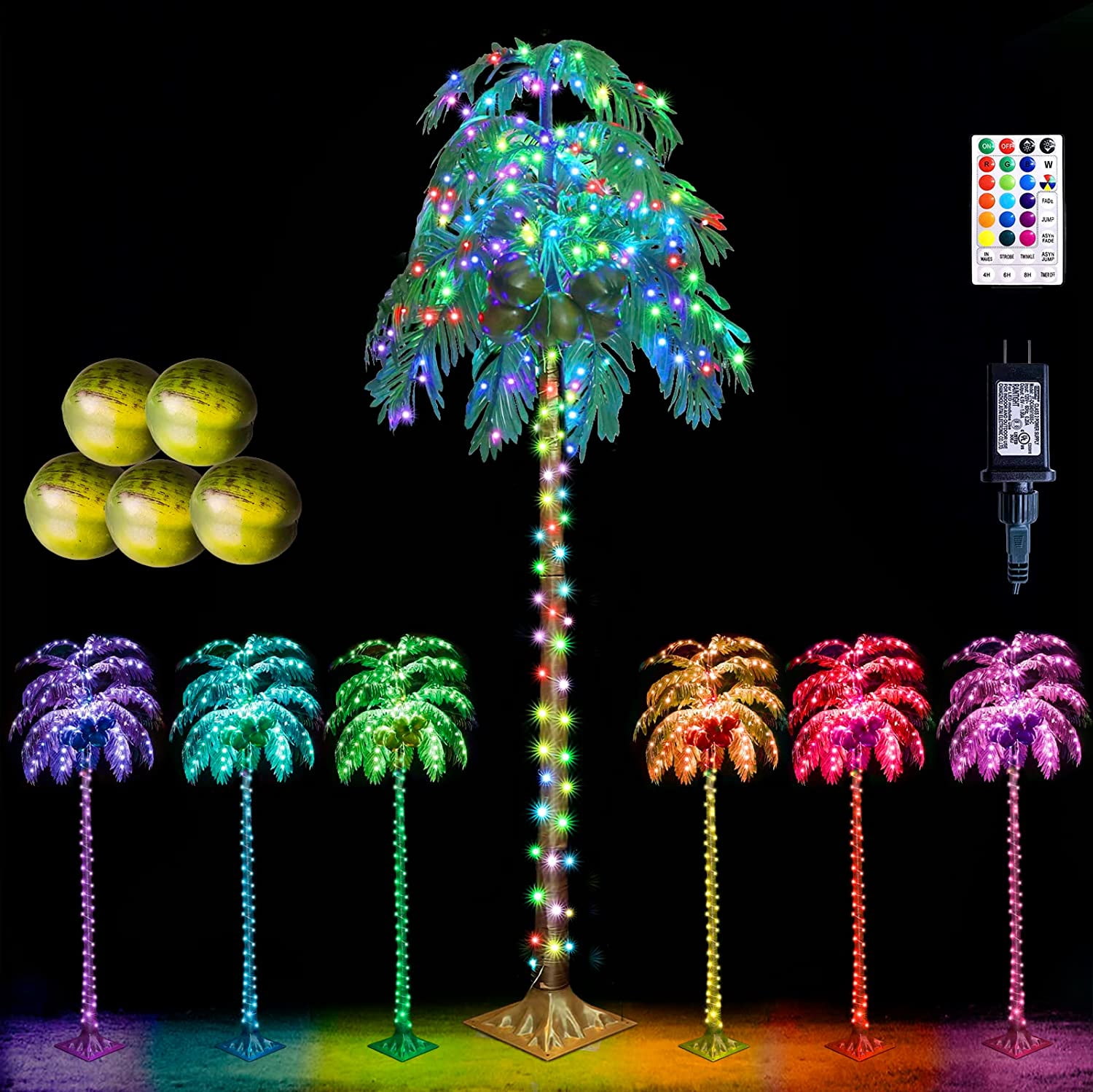 7 FT Color Changing LED Palm Tree with Coconuts, Remote Control - for ...