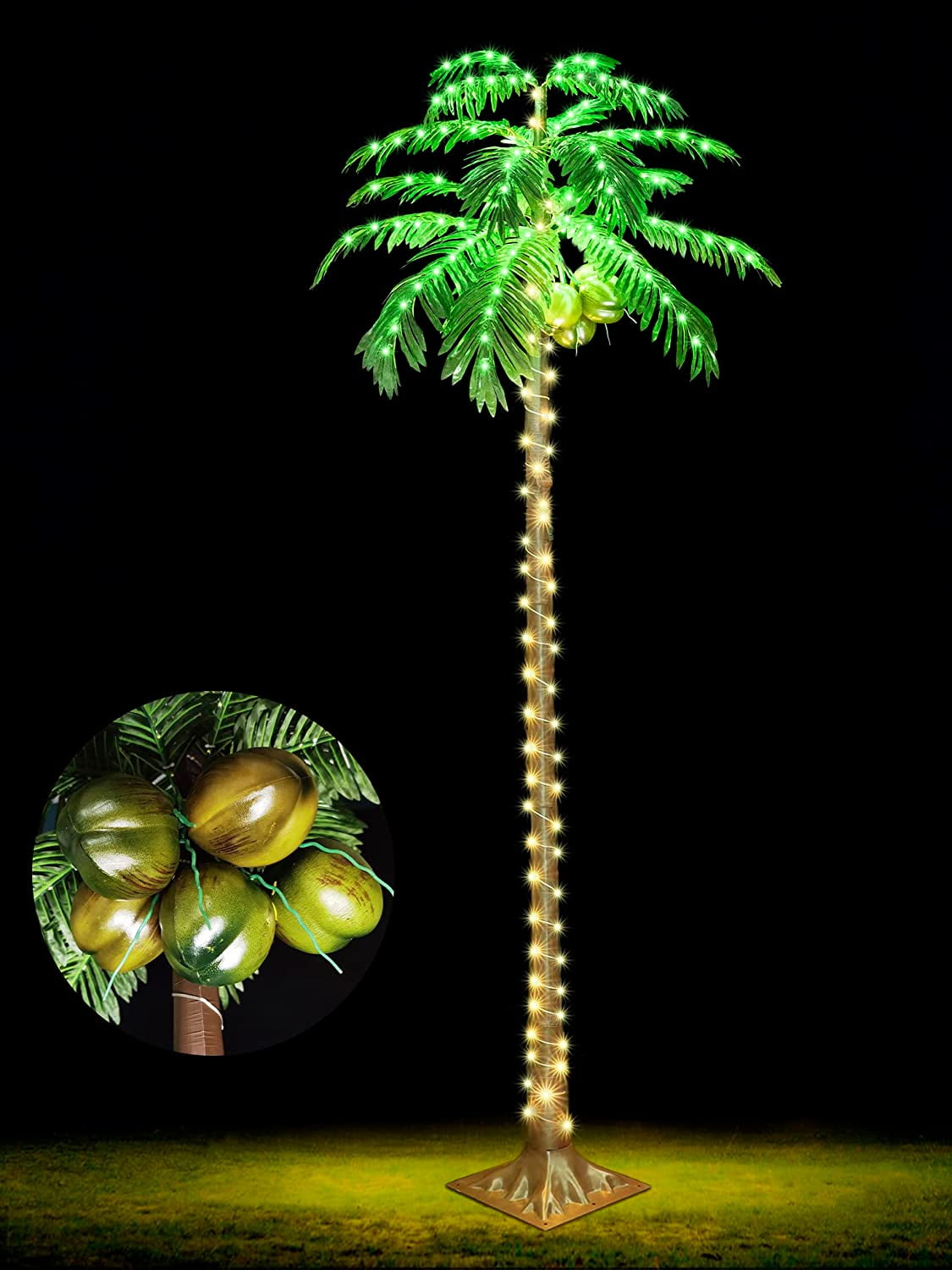 7 FT LED Lighted Palm Tree with Coconuts Outdoor Artificial Palm Tree ...