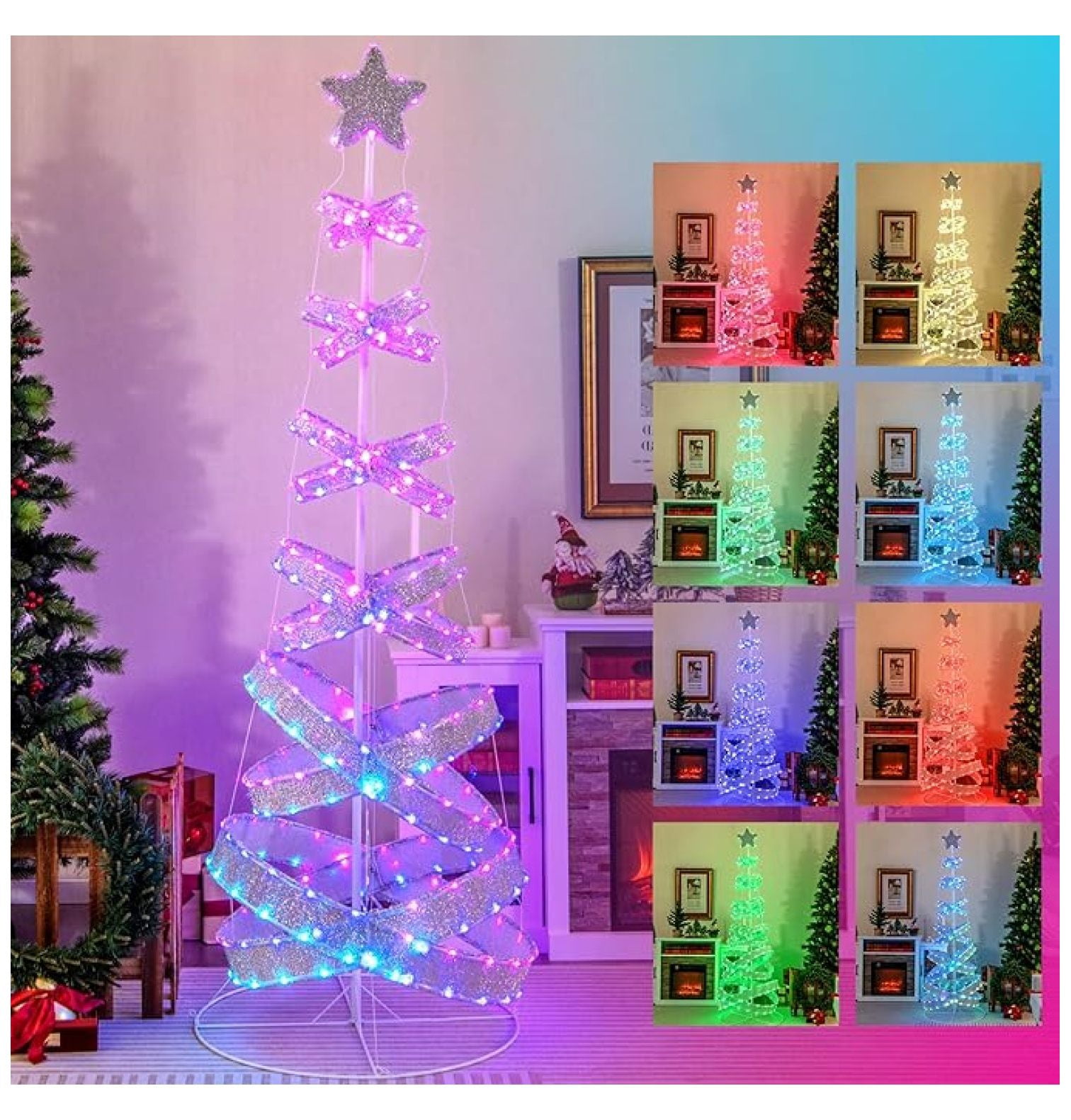 7 FT Lighted Spiral Christmas Tree, Pre-lit Xmas Tree with 341 Multi ...