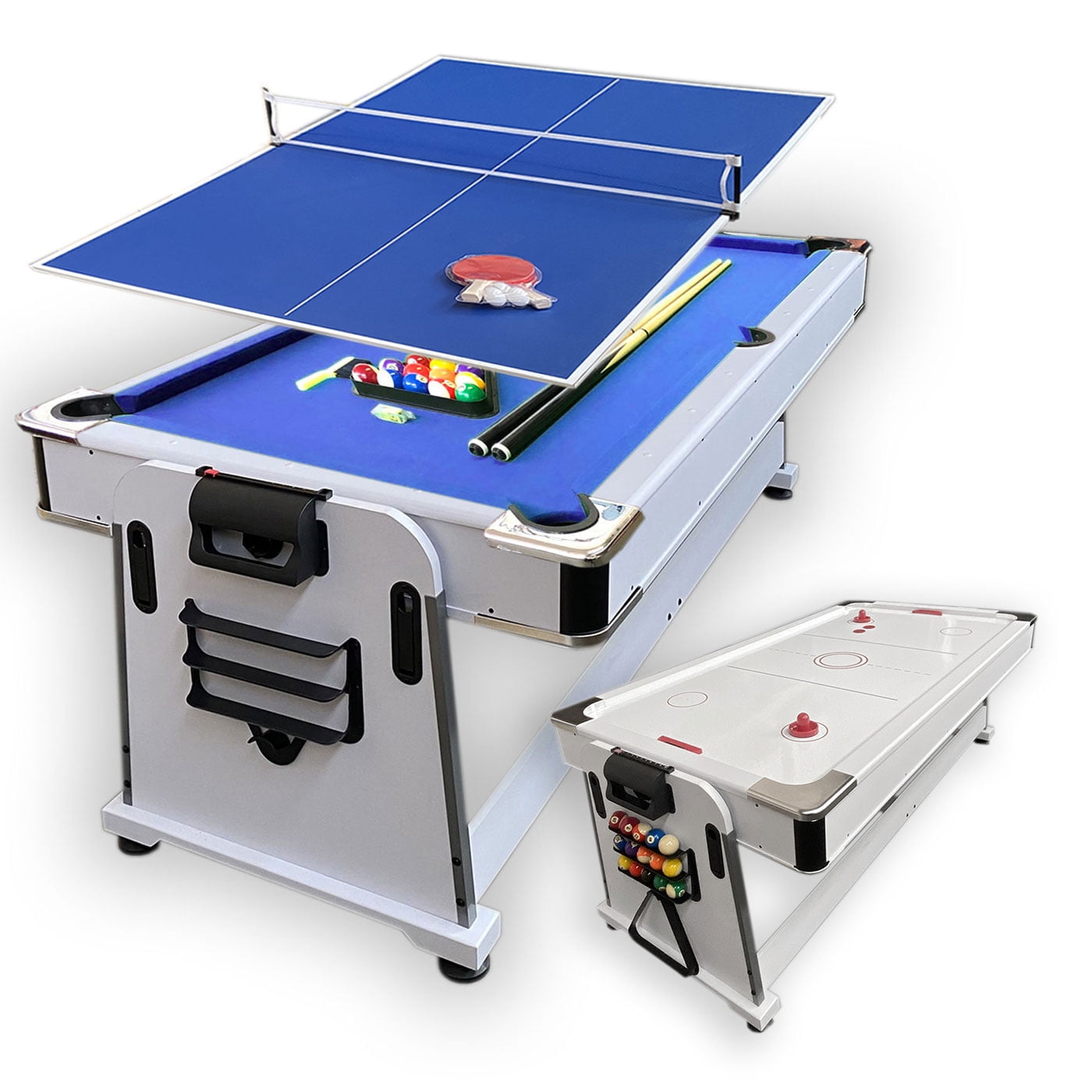 7 FT Multi Games Pool Table Blue Air Hockey + Table Tennis + Table Top ...