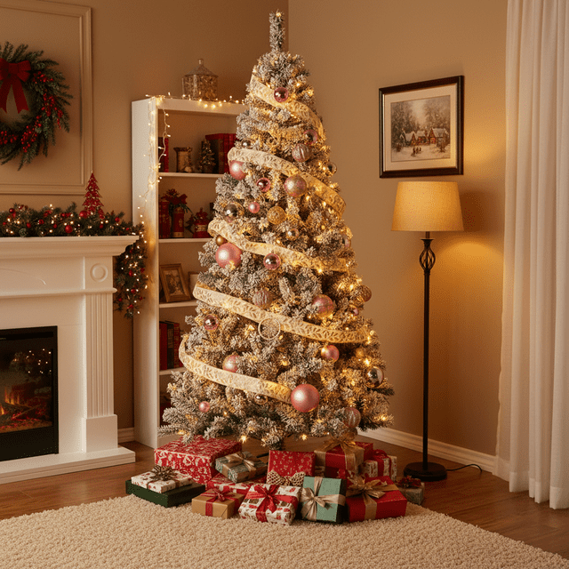 Dimedeal 7 FT Pre-lit Artificial Christmas Tree, Snow Flocked Xmas Tree ...