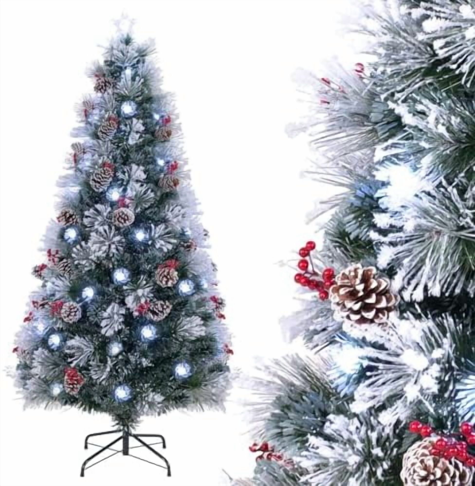 7 FT Pre-lit Fiber Optic Christmas Tree, Artificial Xmas Tree w/270 ...