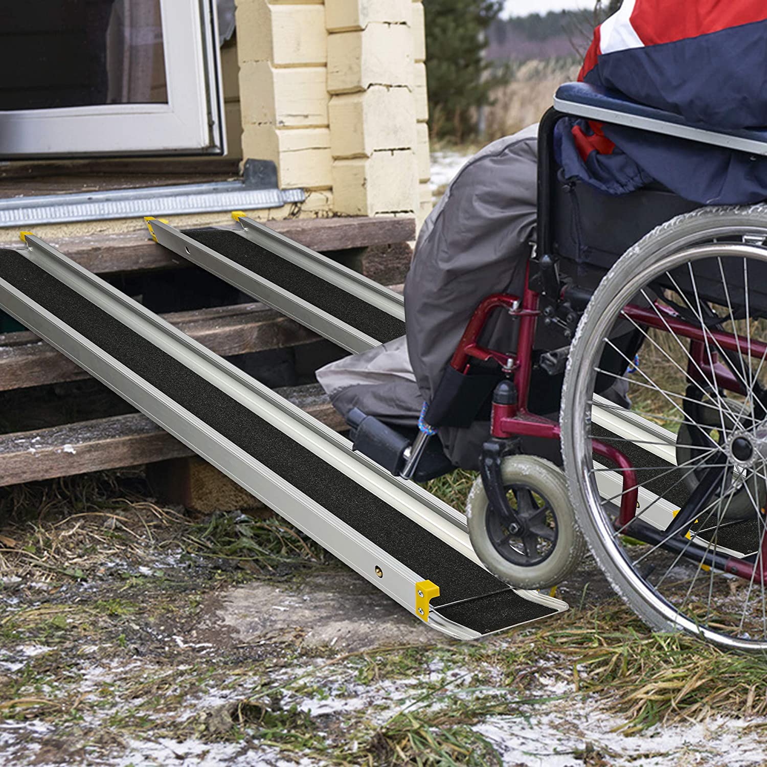 7 FT Wheelchair Ramp, Adjustable Aluminum Wheelchair Ramp from 4'to 7 ...