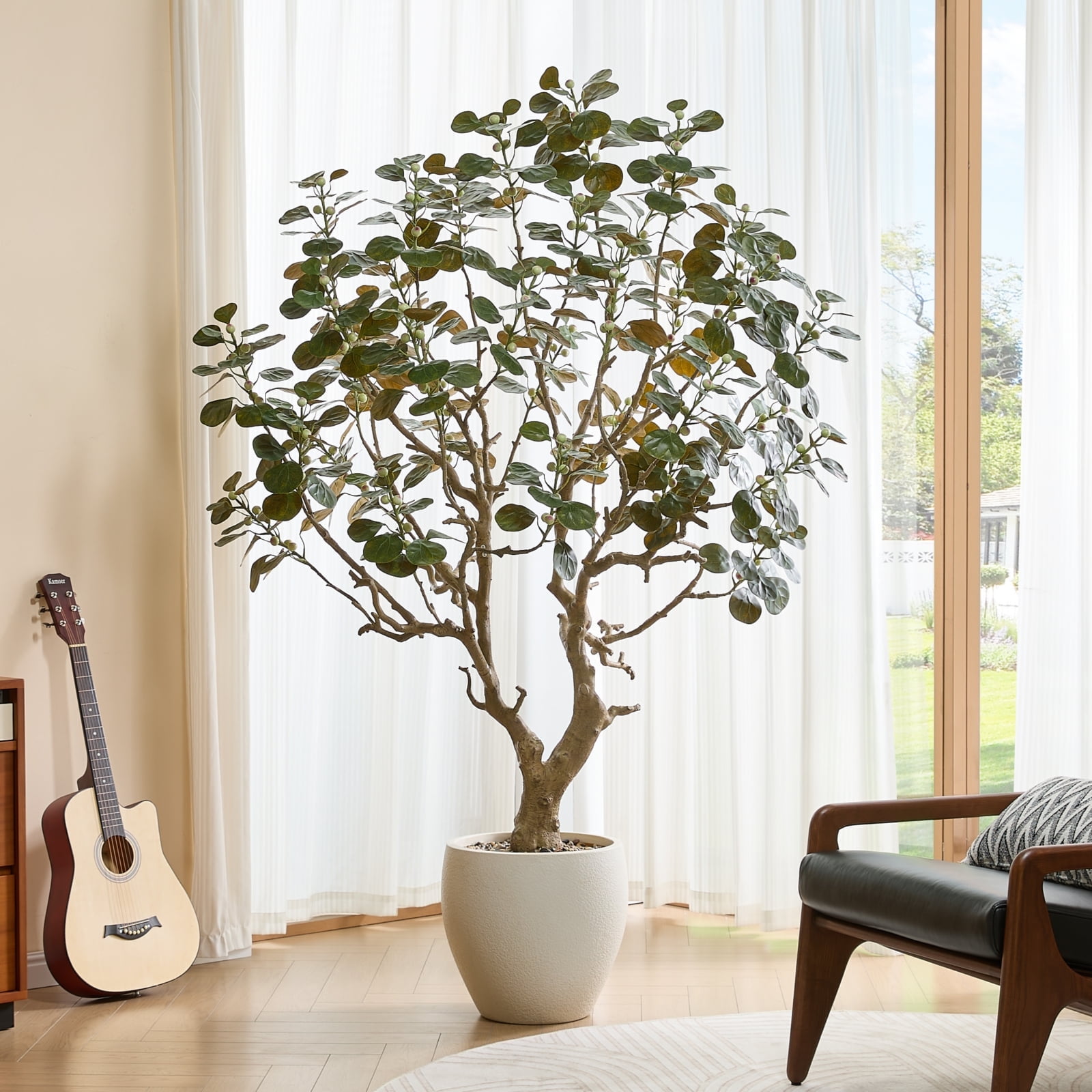 7 Feet Artificial Tree with Planter, Faux Bodhi Tree, Ficus Deltoidea ...