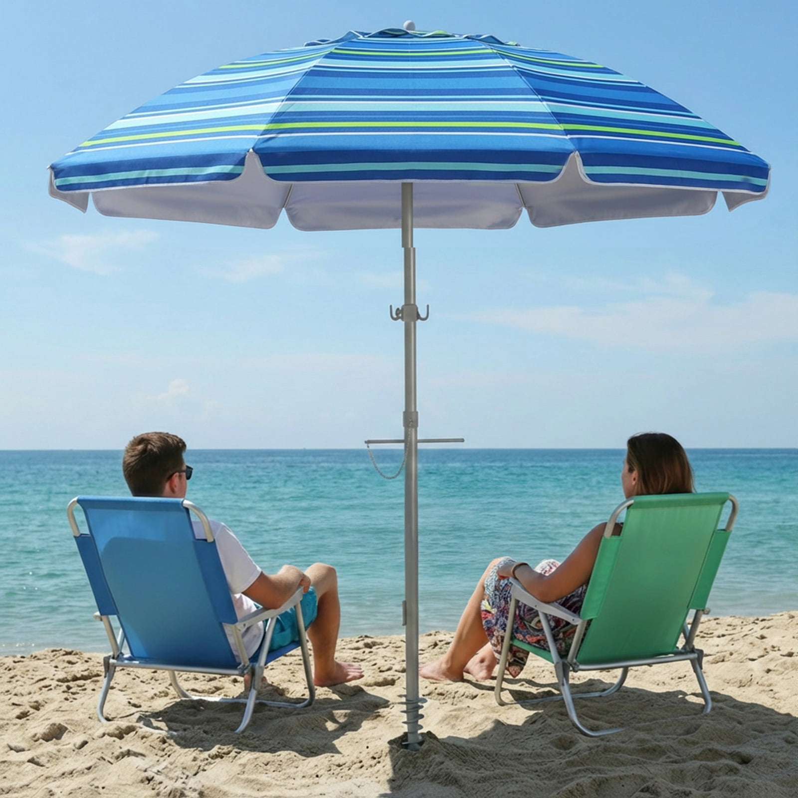 7 Feet Large Beach Umbrella with Sand Anchor Heavy Duty High Wind ...