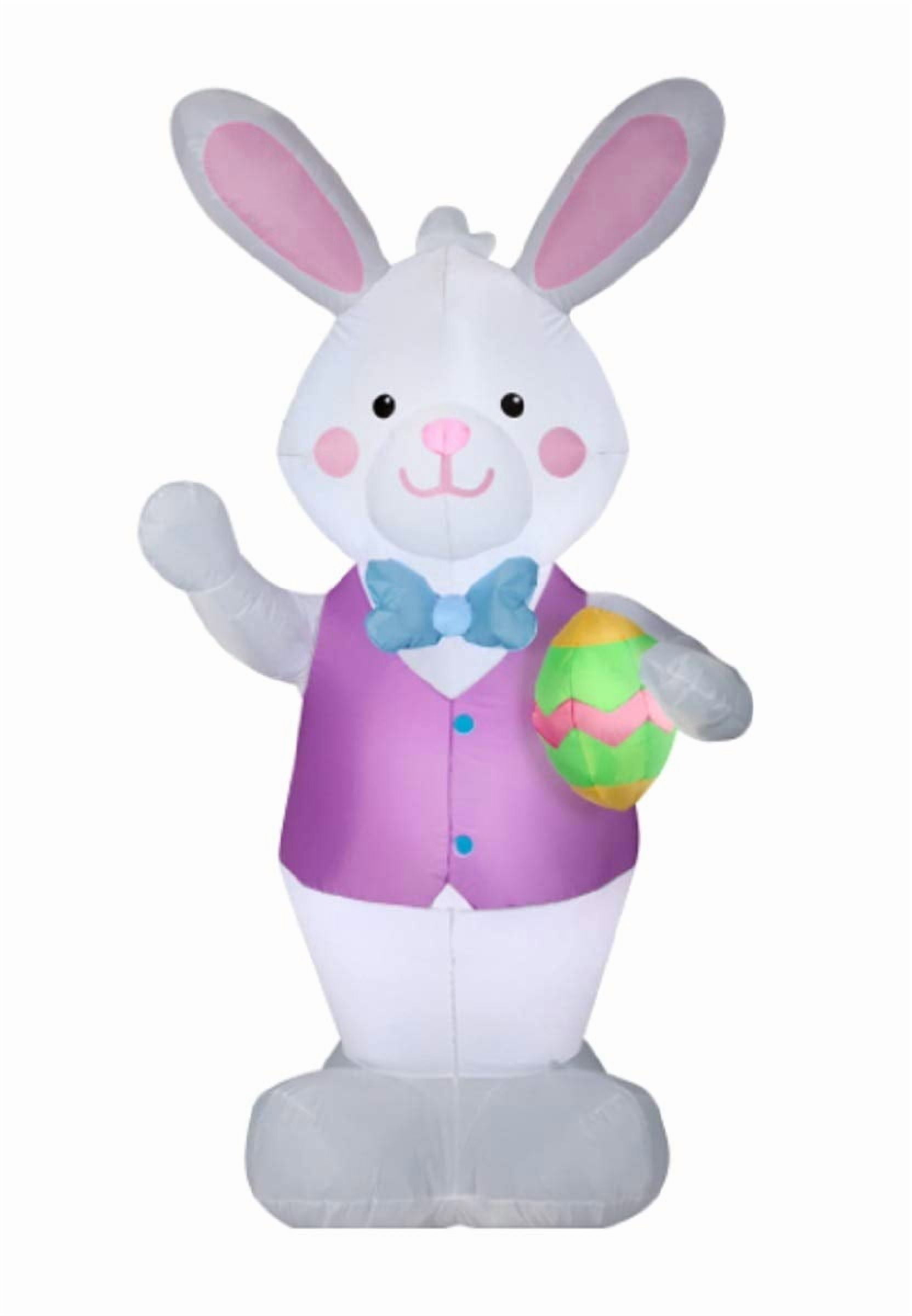 7 Feet Tall Purple Inflatable Easter Bunny Holding Egg, LED Illuminated ...