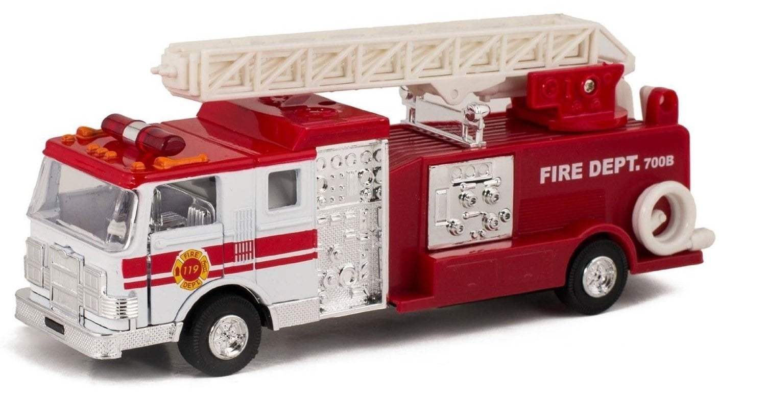 7" Fire Department Rescue Engine Ladder Truck Pull Action Diecast Model ...