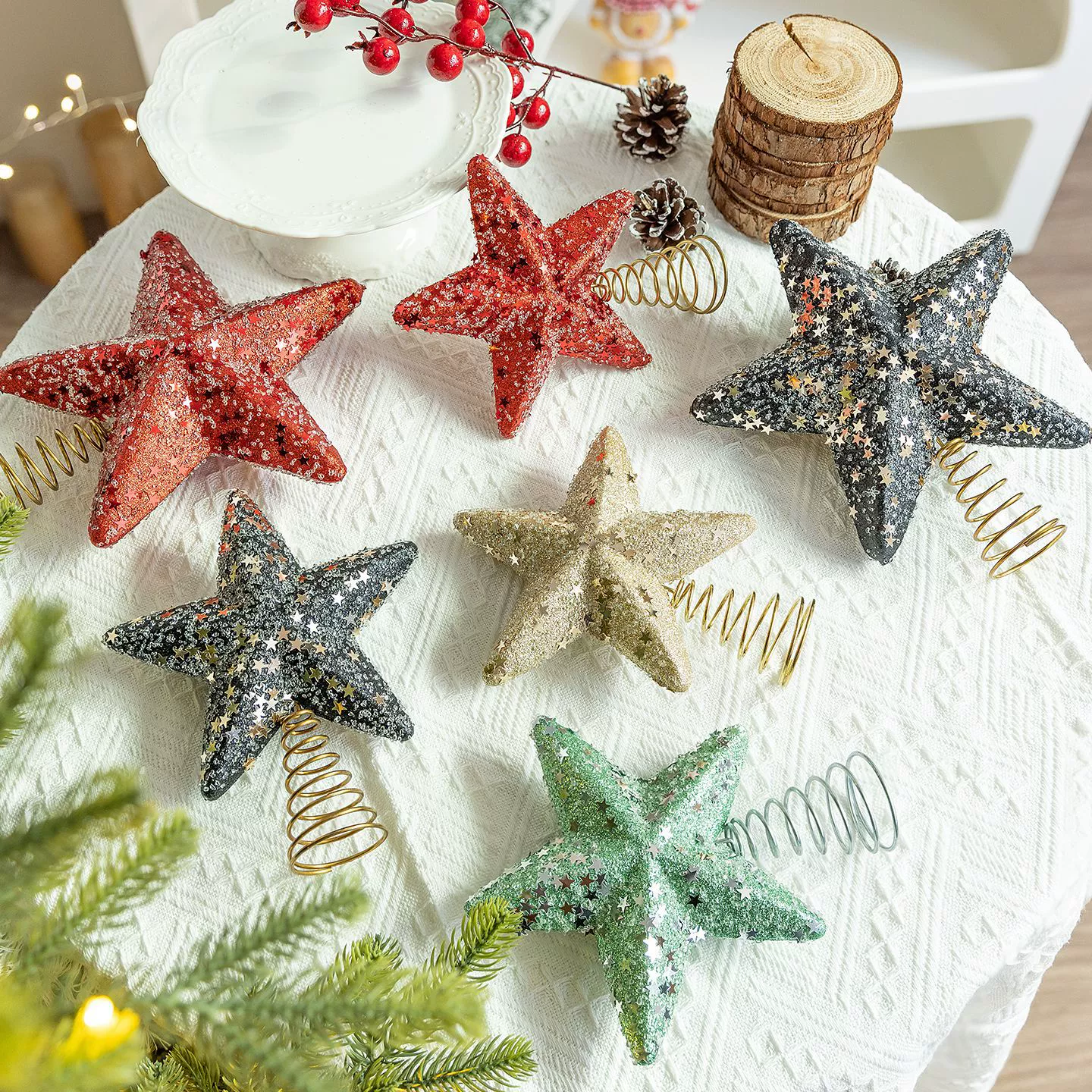 7" Foam Christmas Tree Topper Decorations, Sequins Xmas Tree Stars ...