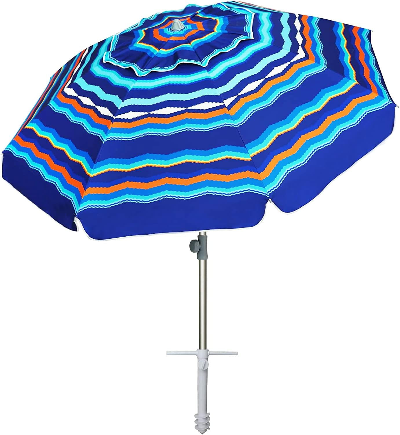 7 Foot Heavy Duty HIGH Wind Beach Umbrella with sand anchor & Tilt pole ...