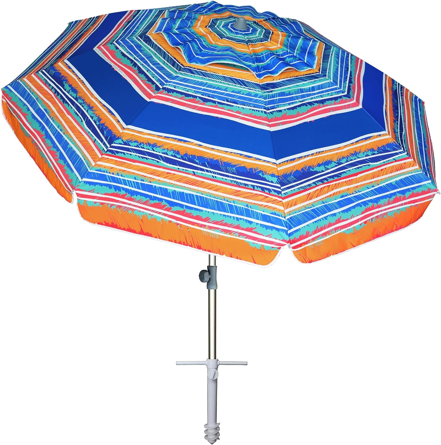 7 Foot Heavy Duty HIGH Wind Beach Umbrella with sand anchor & Tilt pole ...