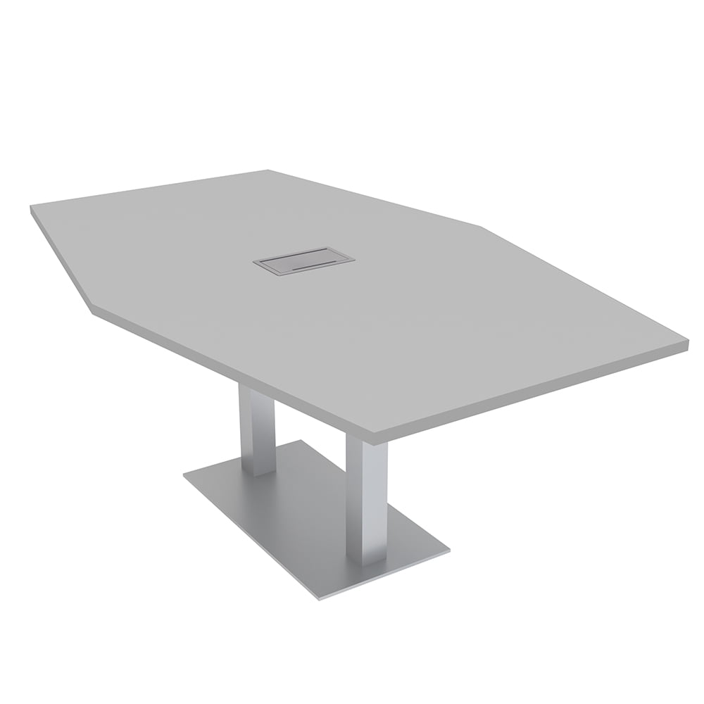 7 Foot Hexagon Conference Table With Square Metal Base Power And Data ...