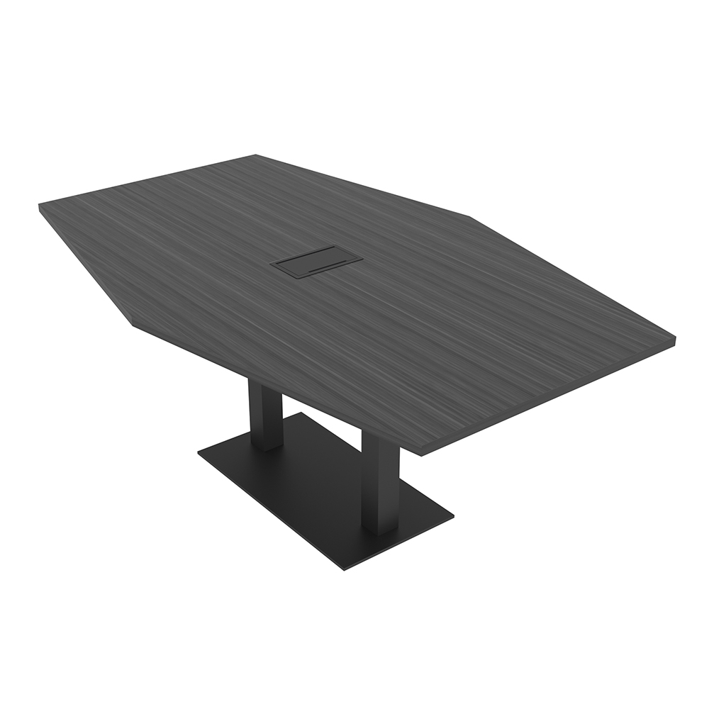 7 Foot Hexagon Conference Table With Square Metal Base Power And Data ...