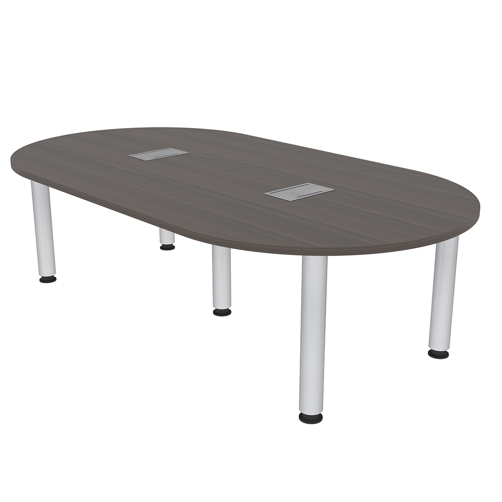 7' Boat Shaped Conference Room Table Power And Data Silver Post Legs ...