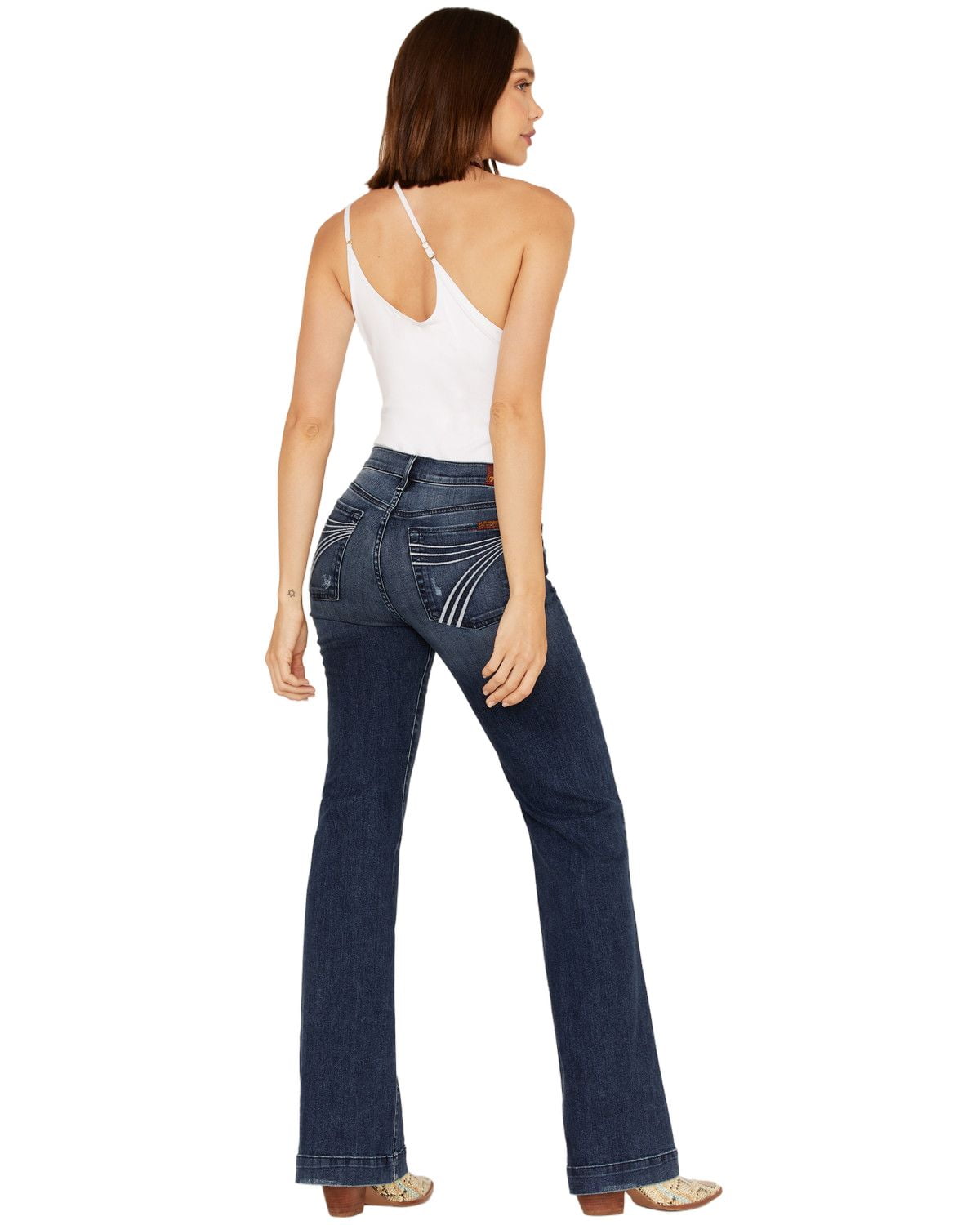 7 For All Mankind Women's Dojo Trouser Flare Jeans Blue 29W x 34L ...