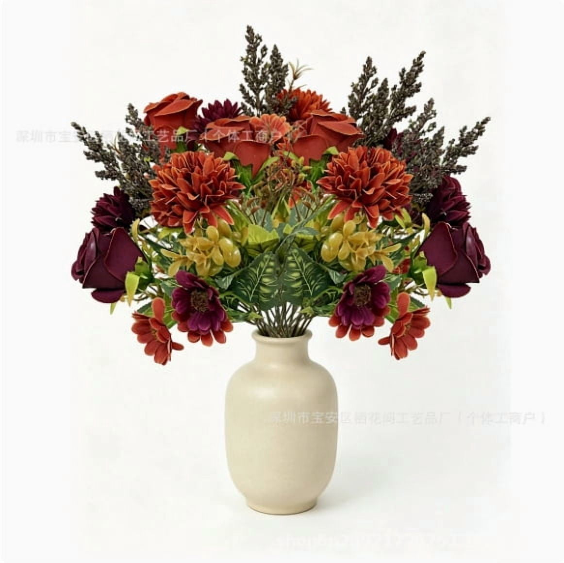 7 Fork Artificial Mixed Flower Bouquet, Faux Rose Daisy Bundle, Autumn ...