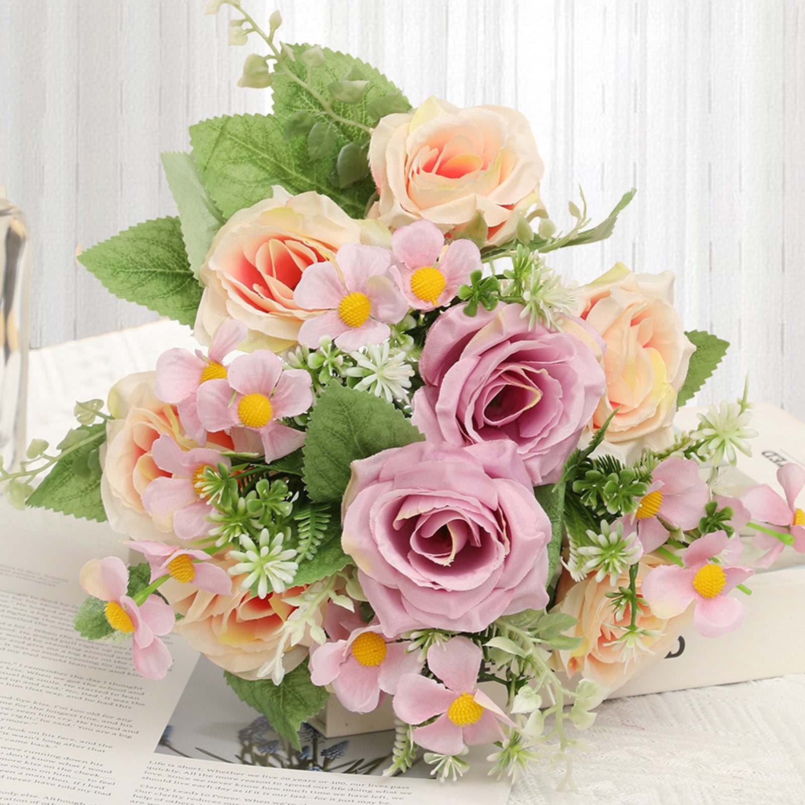 7-Fork Artificial Oil Painting Rose Bouquet, Faux Flowers for Wedding ...