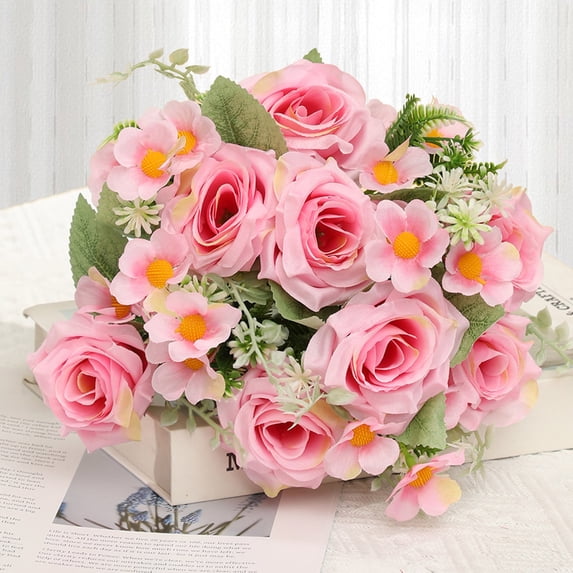 7-Fork Artificial Rose Bouquet Oil Painting Style Faux Flowers for ...