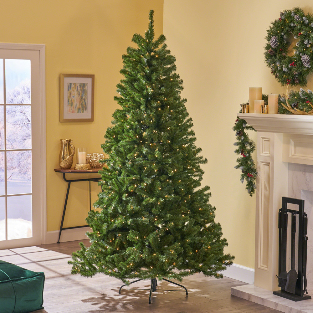 7 Ft Pre-Lit Artificial Christmas Tree, Green, 500 Warm White Lights ...
