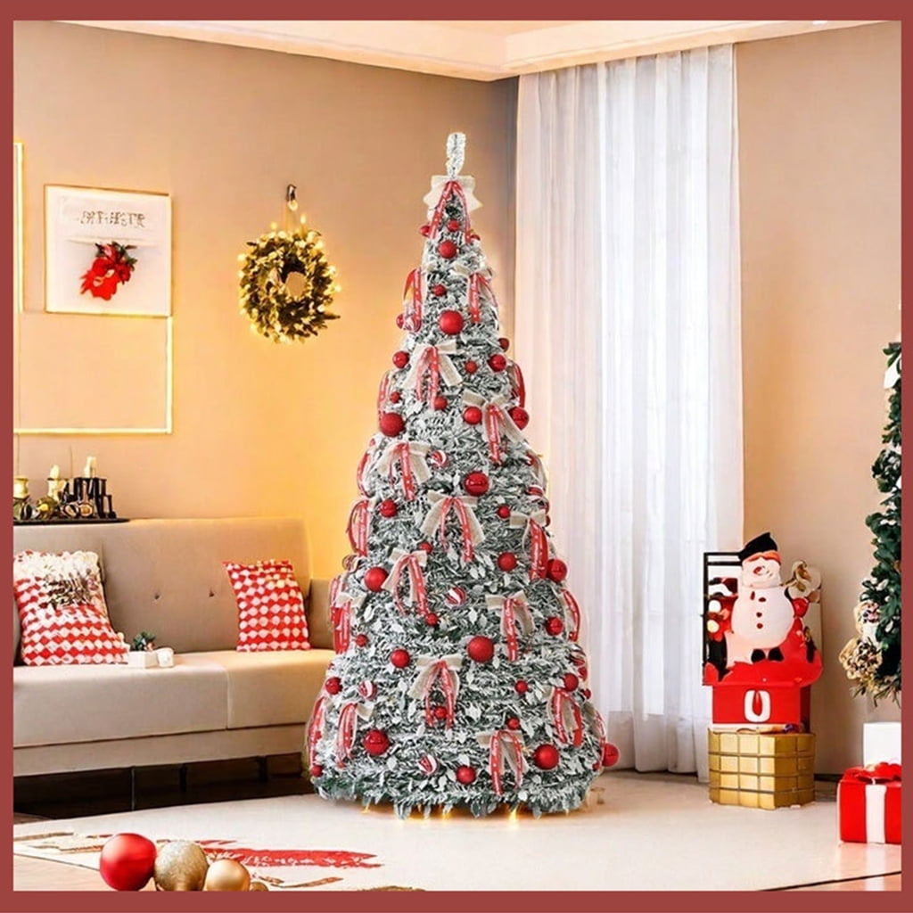 7 Ft Pre Lit Pop Up Christmas Tree with 300 Lights, Pre Decorated ...