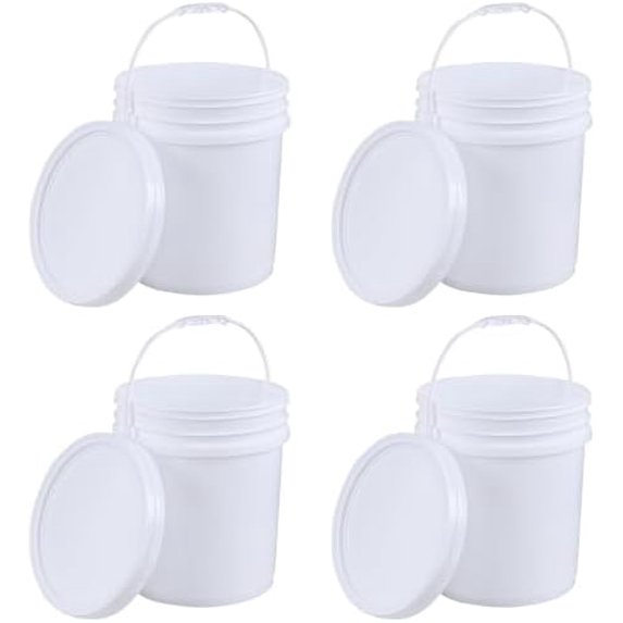 7 Gallon Food Grade Buckets with Seal Lids, 4-Pack Round Plastic Bucket ...