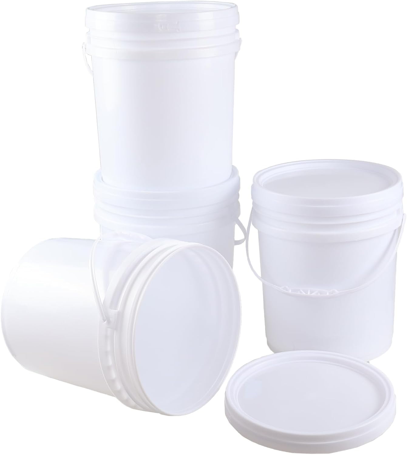 7 Gallon Plastic Food Storage Bucket Pail with Handles and Lid, 4 Pcs ...