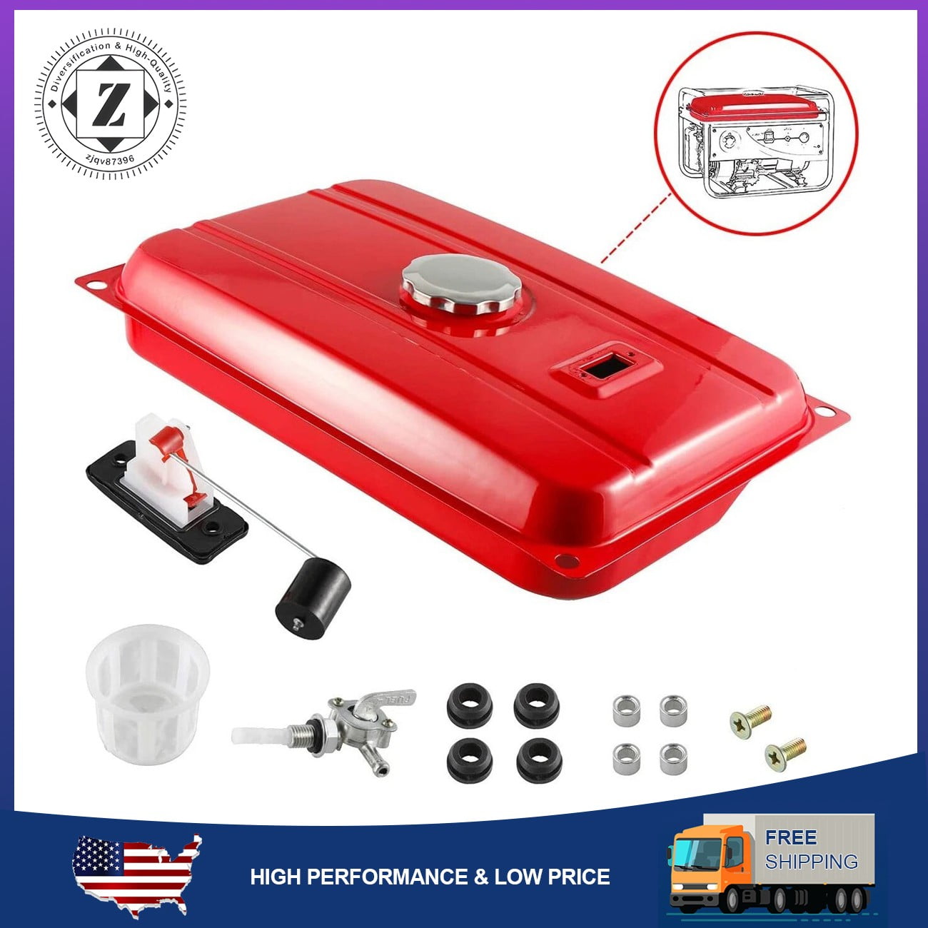 7 Gallon Universal Secondary Fuel Gas Tank Generator Petcock Filter ...