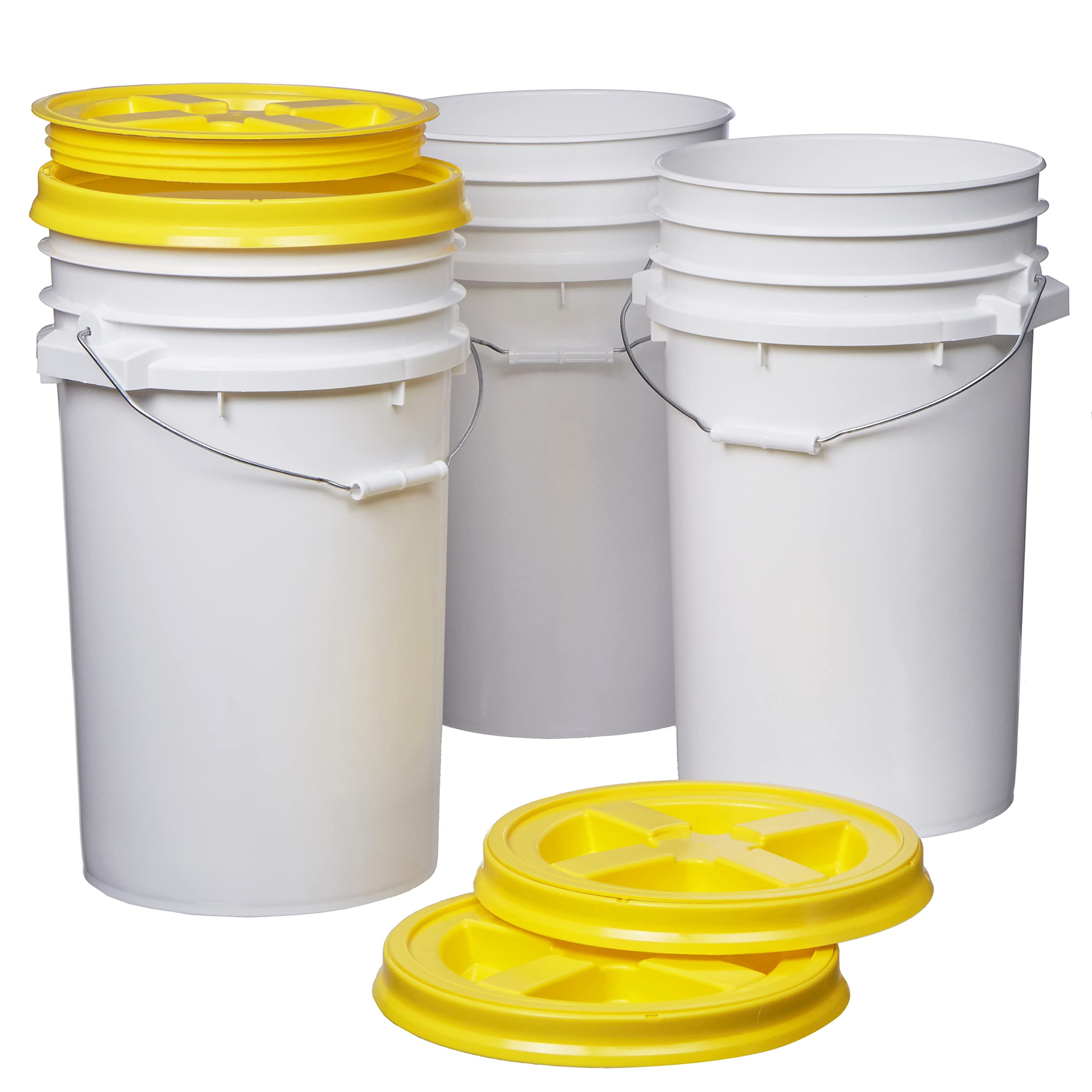 7 Gallon White Heavy Duty Buckets and Yellow Gamma Seal Lids, Food Safe ...
