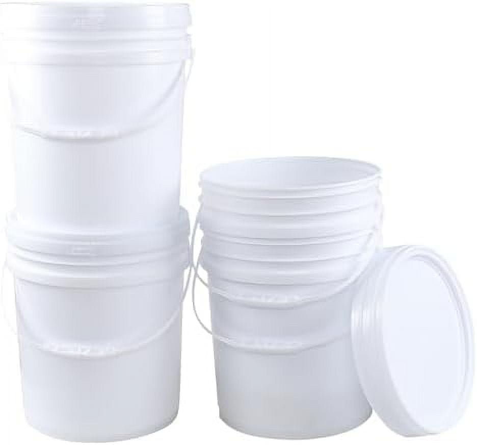 7 Gallon White Plastic Bucket Pail with Lid, Set of 4 Food Storage ...